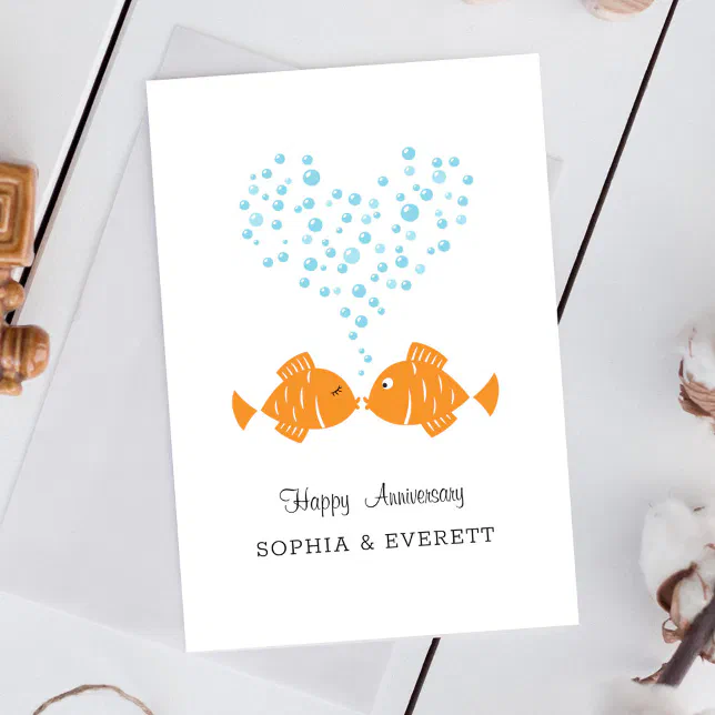 Wedding Anniversary Married Couple Heart Fish Postcard | Zazzle