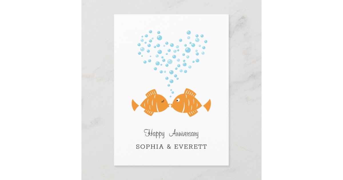 Wedding Anniversary Married Couple Heart Fish Postcard | Zazzle