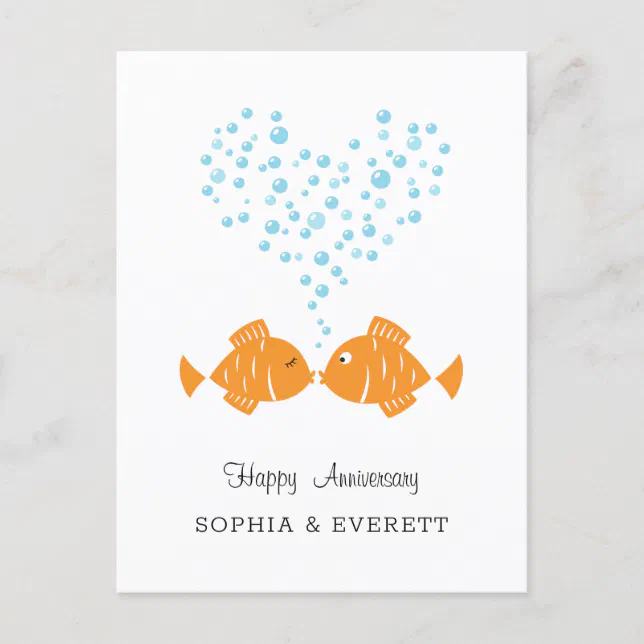 Wedding Anniversary Married Couple Heart Fish Postcard | Zazzle