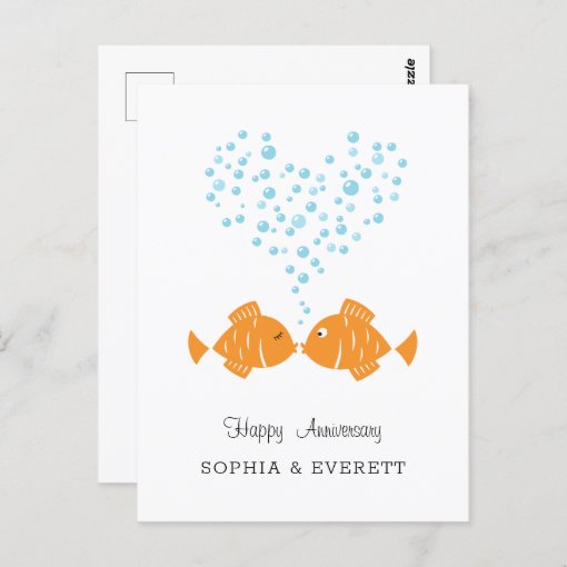 Wedding Anniversary Married Couple Heart Fish Postcard | Zazzle