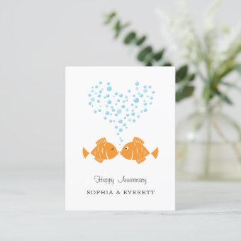 Wedding Anniversary Married Couple Heart Fish Postcard | Zazzle