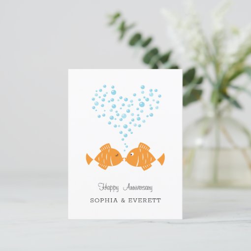 Wedding Anniversary Married Couple Heart Fish Postcard | Zazzle