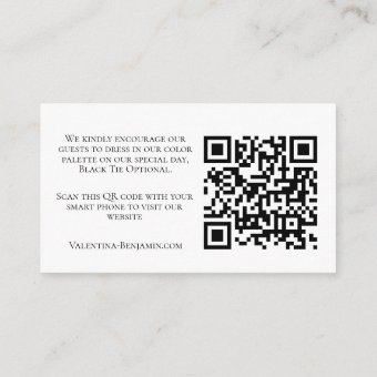 Wedding attire dress code insert QR code | Zazzle