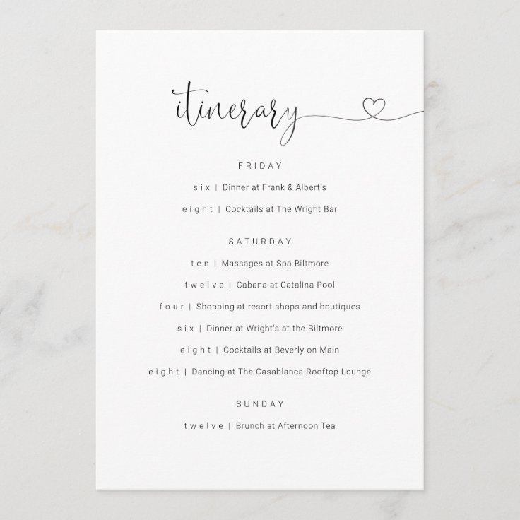 Wedding / Bachelorette Party / Birthday Itinerary Program | Zazzle