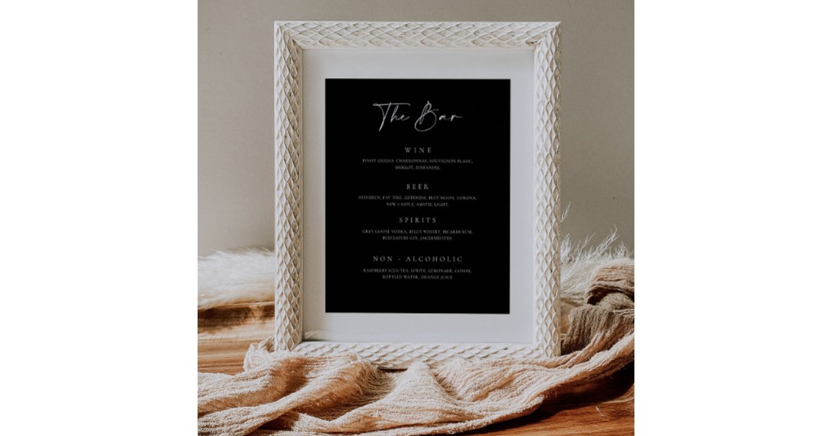 Wedding Bar Menu Drink Sign Reception Decor Poster | Zazzle