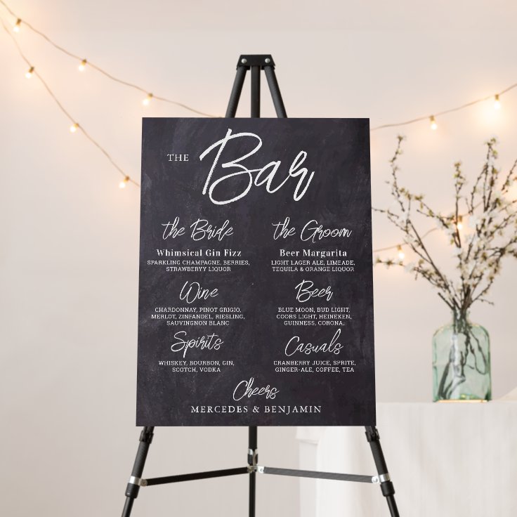 Wedding Bar Personalized Chalkboard Drinks Menu Foam Board | Zazzle