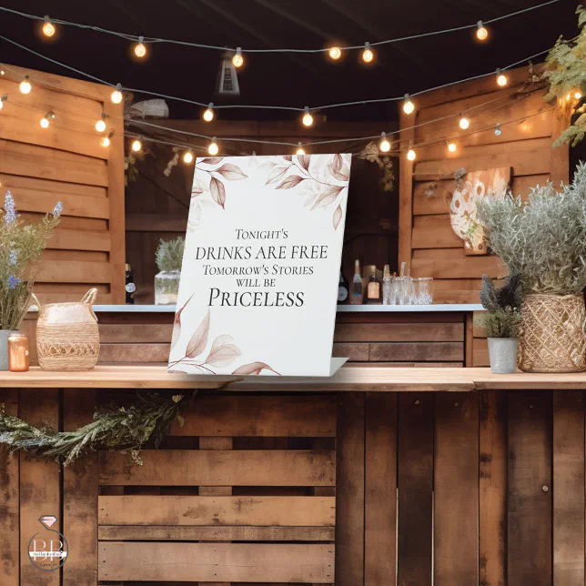 Wedding Bar Sign Rustic Terracotta Foliage | Zazzle