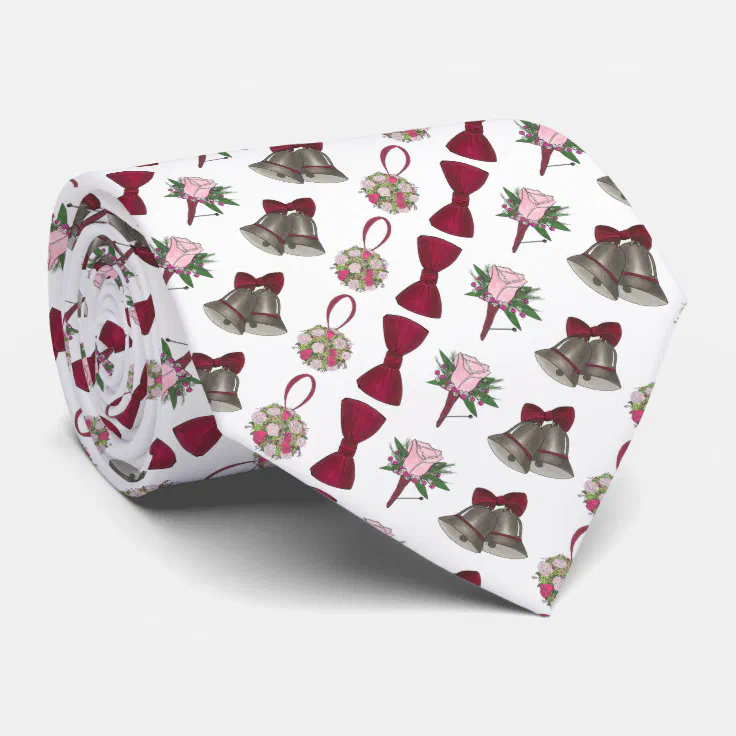 Wedding Bells Flowers Boutonniere Bow Groom Tie | Zazzle