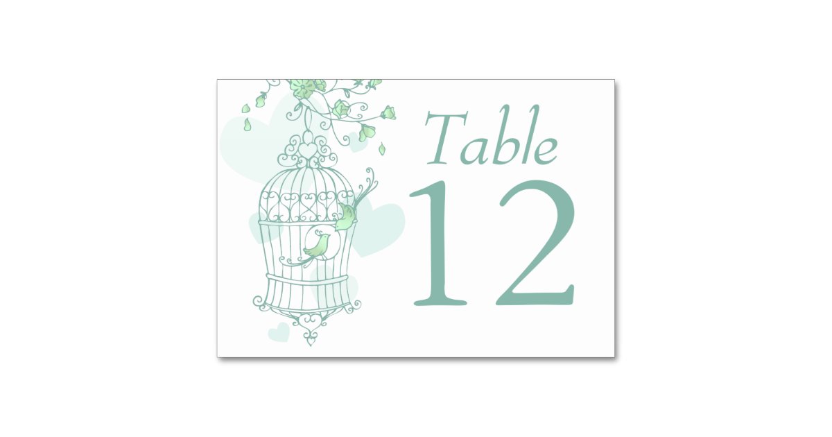 Wedding birds open birdcage green table numbers | Zazzle