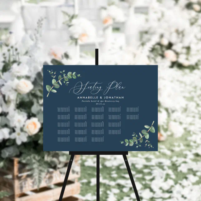 Wedding blue Eucalyptus botanical seating plan Foam Board | Zazzle