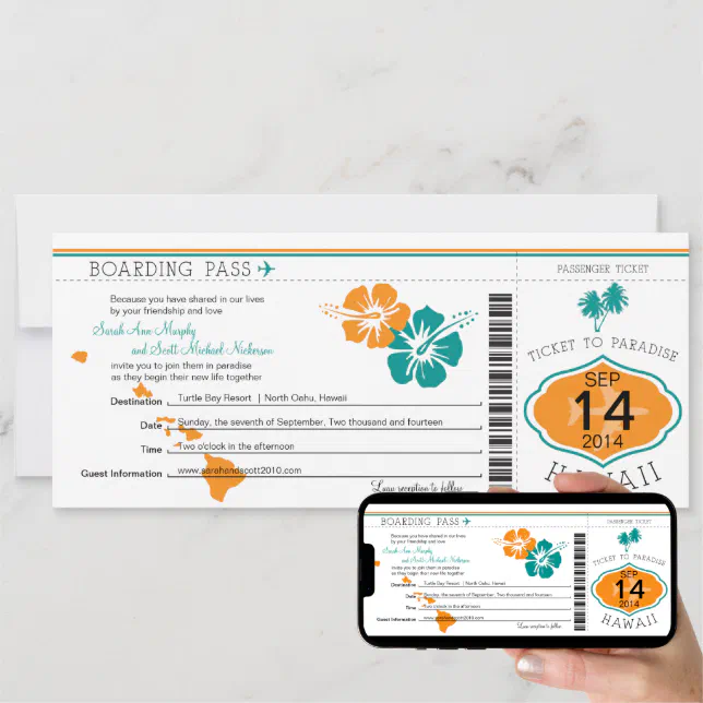 Wedding Boarding Pass to Hawaii Invitation | Zazzle