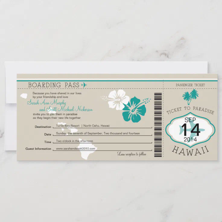 Wedding Boarding Pass to Hawaii Invitation | Zazzle