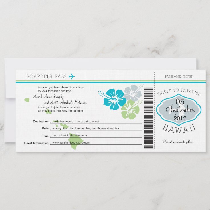Wedding Boarding Pass to Hawaii Invitation | Zazzle