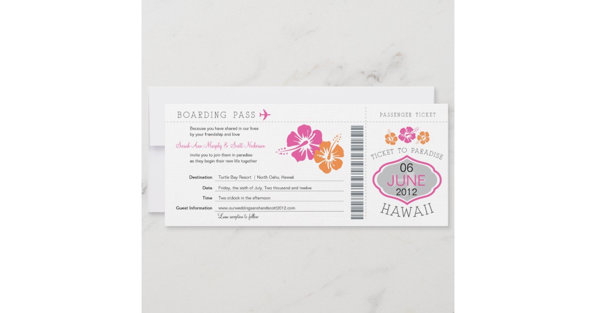 Wedding Boarding Pass to Hawaii Invitation | Zazzle