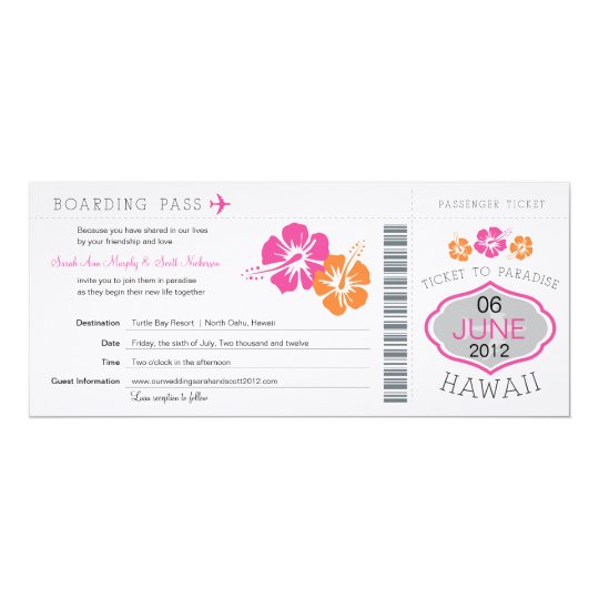 Wedding Boarding Pass to Hawaii Invitation | Zazzle.com