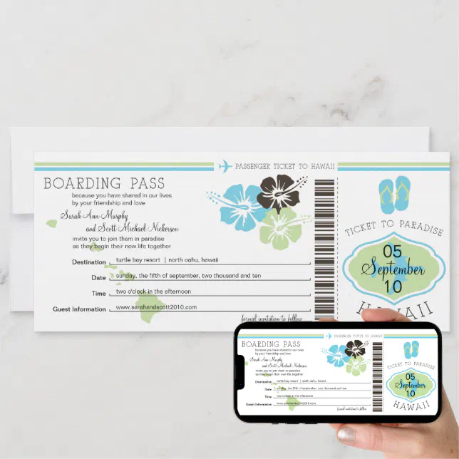 Wedding Boarding Pass to Hawaii Save The Date | Zazzle