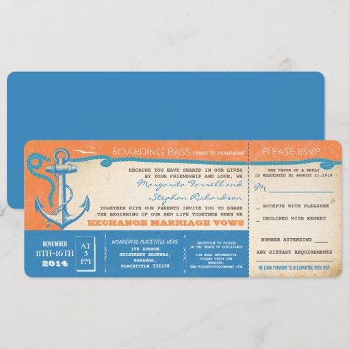 wedding boarding pass-vintage tickets with RSVP Invitation | Zazzle