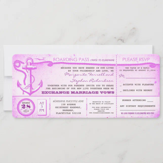 wedding boarding pass-vintage tickets with RSVP Invitation | Zazzle
