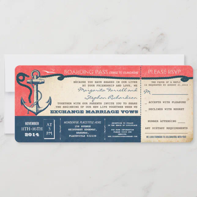 wedding boarding pass-vintage tickets with RSVP Invitation | Zazzle