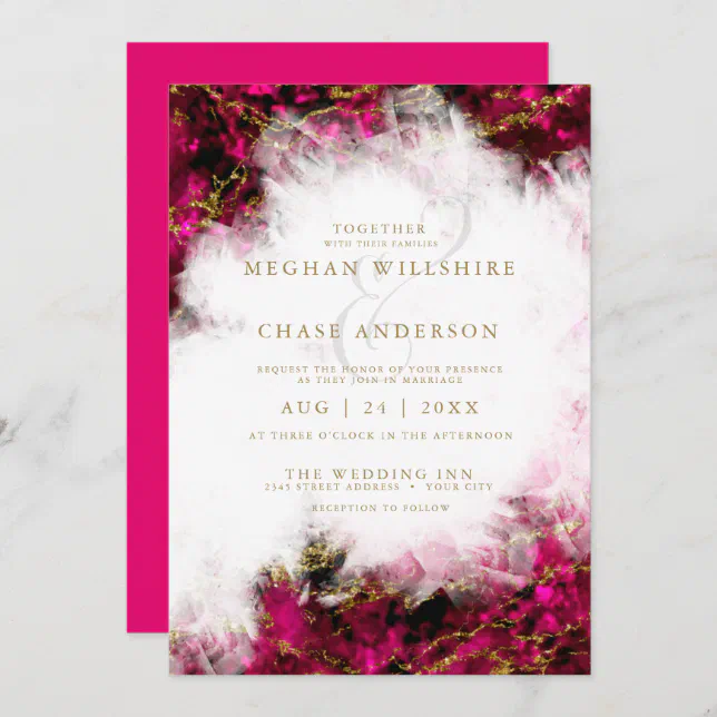 Wedding | Bold Pink Tourmaline and Crystal Geode Invitation | Zazzle