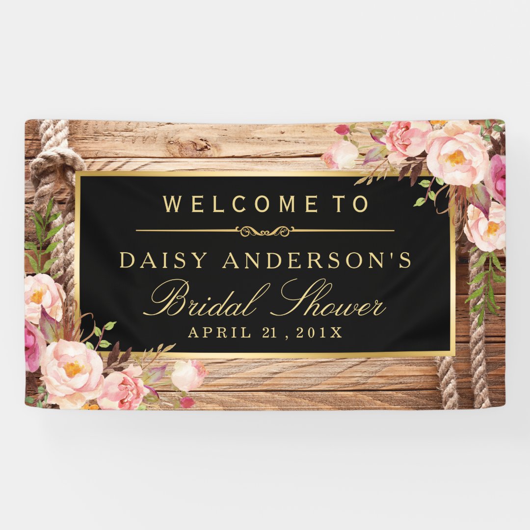 Wedding Bridal Shower Rustic Country Wood Floral Banner | Zazzle