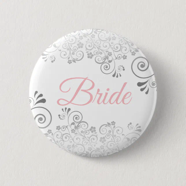 Wedding Bride Button Pink & Gray | Zazzle