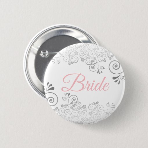 Wedding Bride Button Pink & Gray | Zazzle