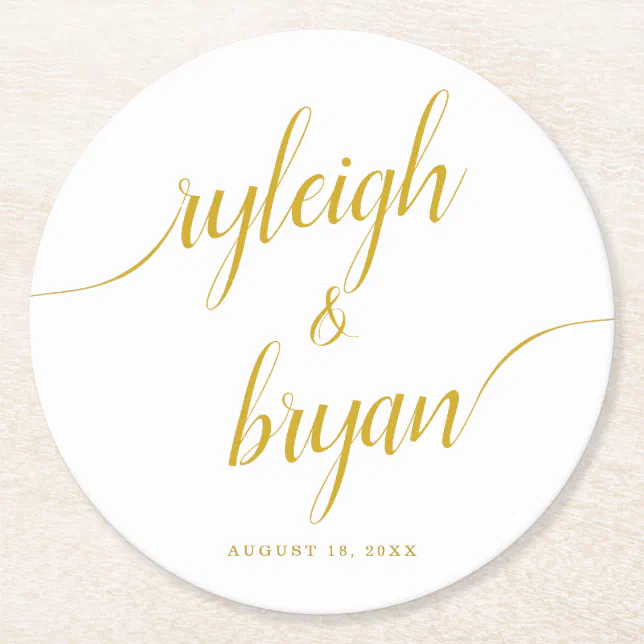 Wedding Bride & Groom Handwritten Calligraphy Round Paper Coaster | Zazzle