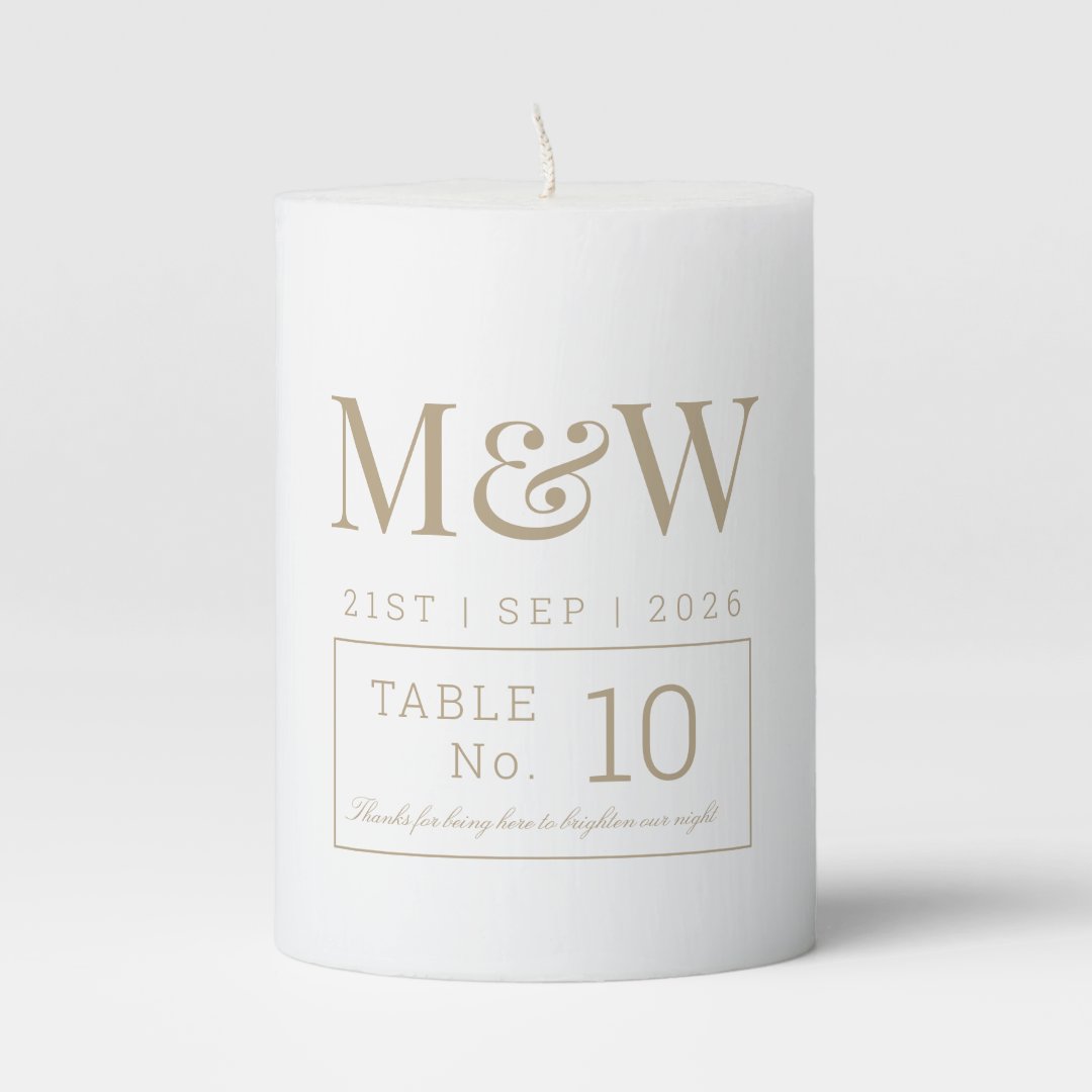 Wedding Bride Groom Monogram Table Number Pillar Candle | Zazzle