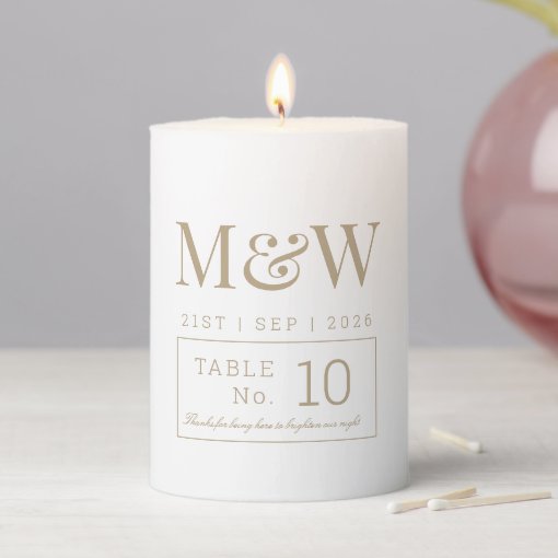Wedding Bride Groom Monogram Table Number Pillar Candle | Zazzle