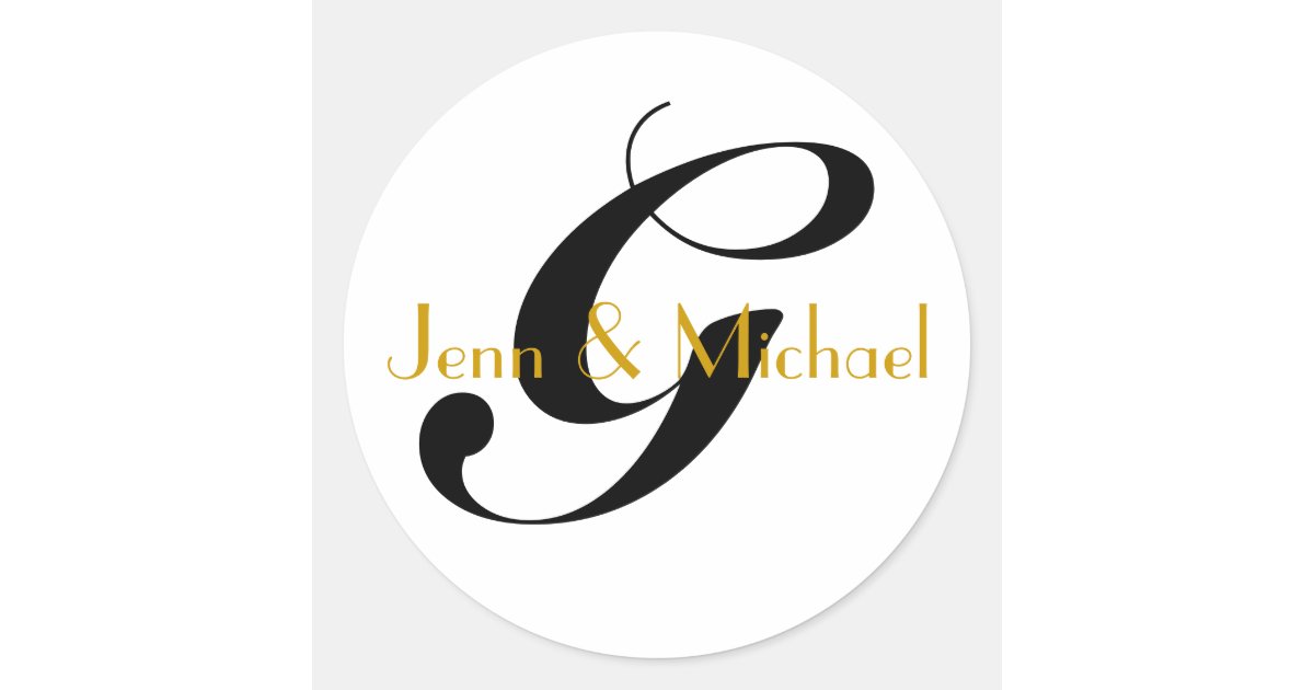 Wedding Bride Groom Names Monogram G Sticker Gold | Zazzle