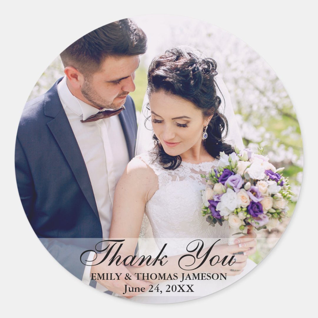 Wedding Bride Groom Photo Thank You Stickers Rd | Zazzle