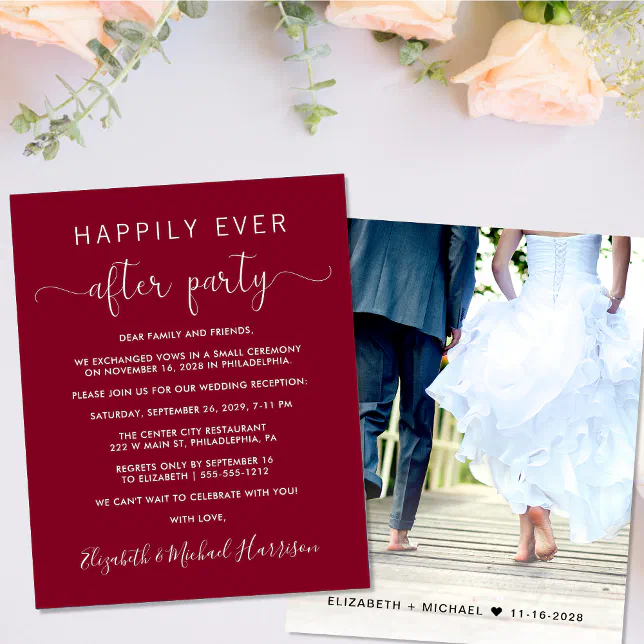 Wedding Burgundy Happily Ever After Party Invite | Zazzle