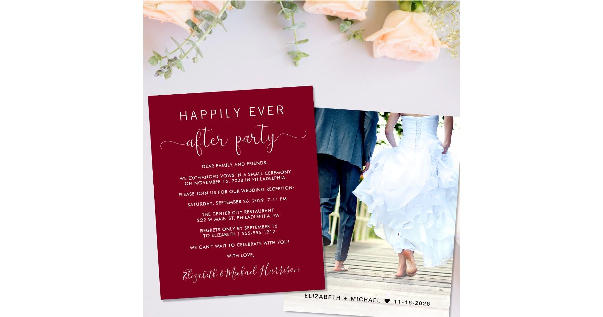 Wedding Burgundy Happily Ever After Party Invite | Zazzle