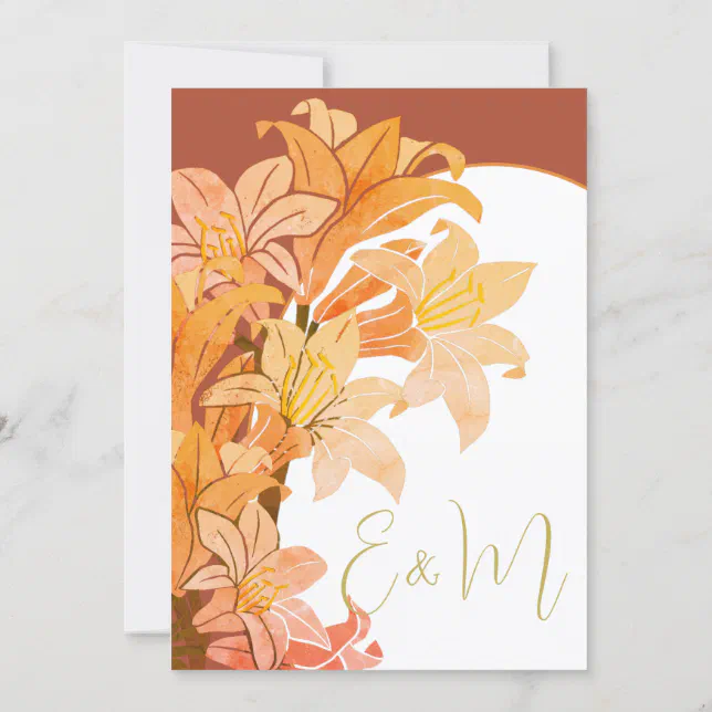 Wedding Burnt Orange Sienna Floral Elegant Invitation | Zazzle