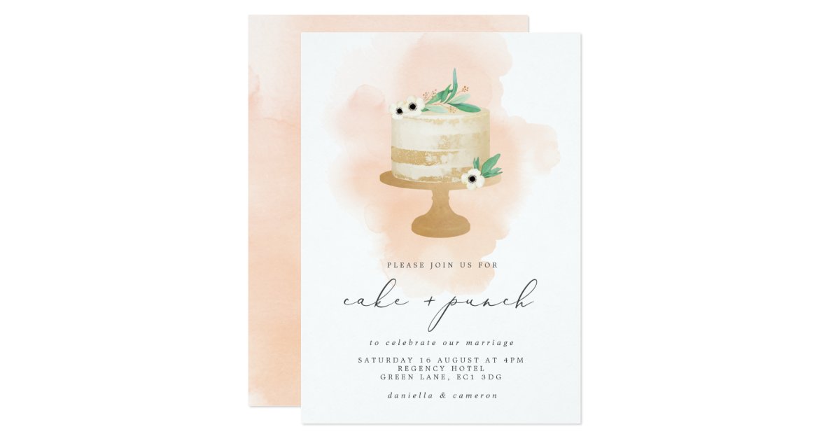 Wedding Cake & Punch Reception Watercolor Invitation | Zazzle.com