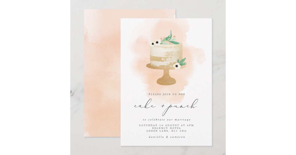 Wedding Cake & Punch Reception Watercolor Invitation | Zazzle