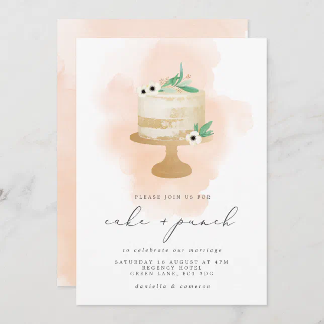 Wedding Cake & Punch Reception Watercolor Invitation | Zazzle