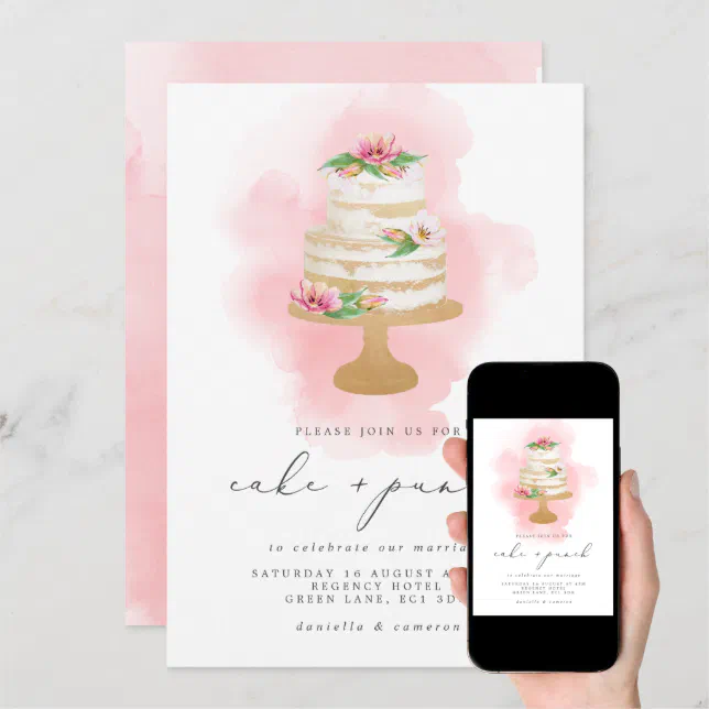 Wedding Cake & Punch Reception Watercolor Invitation | Zazzle