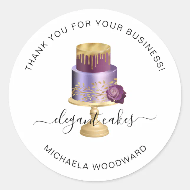 Wedding Cake Purple Bakery Thank You Classic Round Sticker | Zazzle