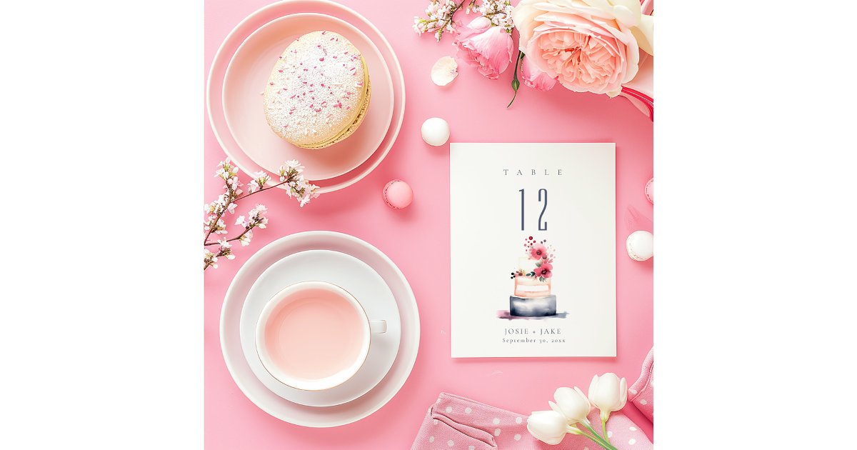 Wedding cake watercolor Table Number Seating Chart | Zazzle