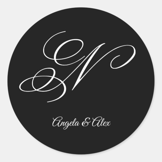Wedding Calligraphy Fancy Letter N Monogram Classic Round Sticker ...
