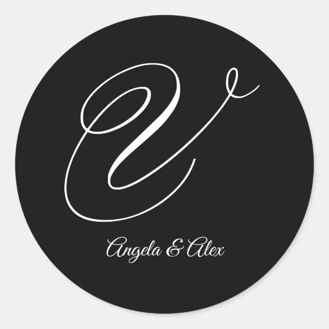 Wedding Calligraphy Fancy Letter V Monogram Classic Round Sticker | Zazzle