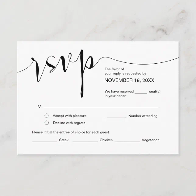 Wedding Calligraphy, Simple Black Script, RSVP Enclosure Card | Zazzle