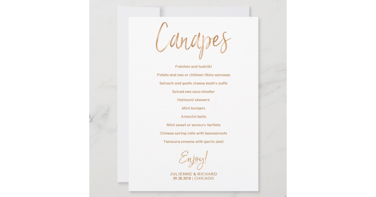 Wedding Canapes Menu | Stylish Gold Rose Lettered Invitation | Zazzle