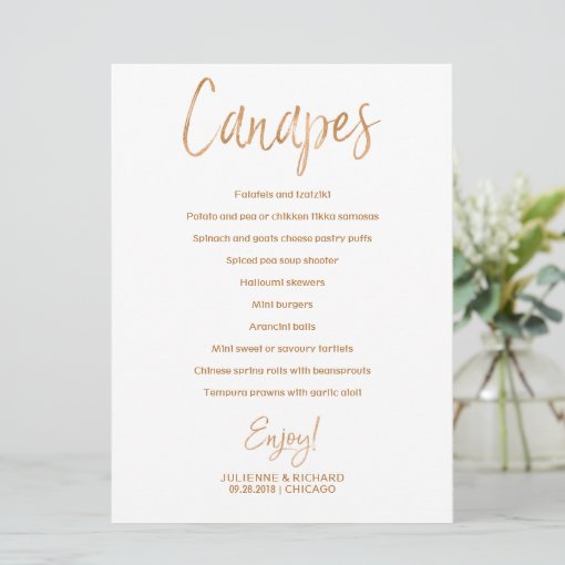Wedding Canapes Menu | Stylish Gold Rose Lettered Invitation | Zazzle