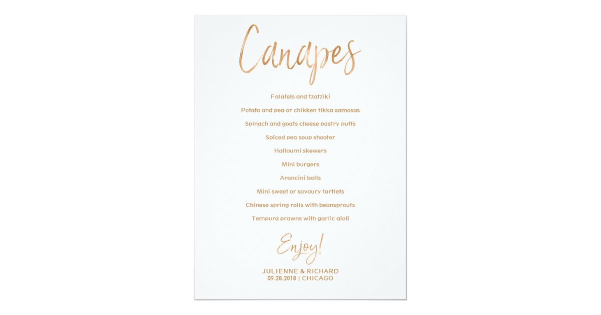Wedding Canapes Menu | Stylish Gold Rose Lettered Invitation | Zazzle.com