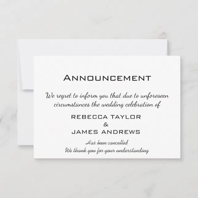 Wedding Cancellation Announcement Message | Zazzle