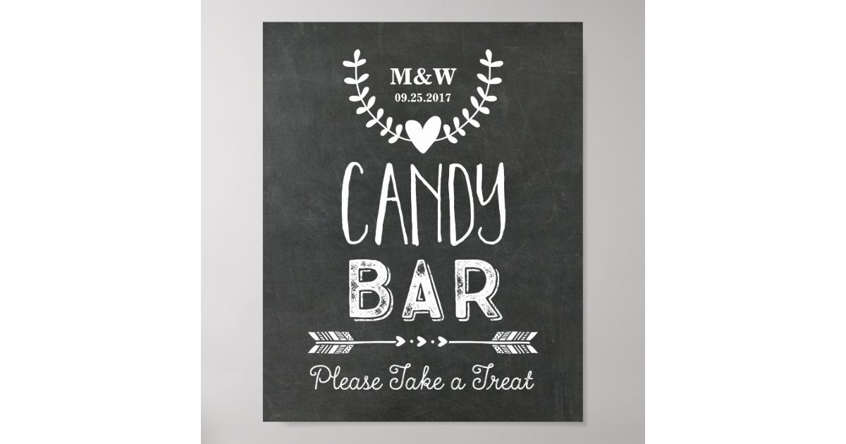 Wedding Candy Bar Sign Chalkboard Hearts Arrows | Zazzle