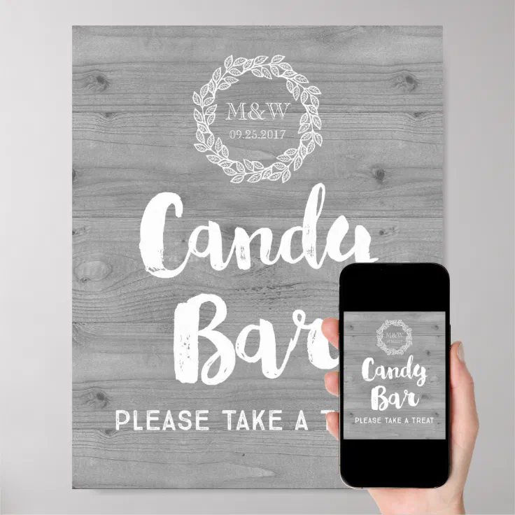 Wedding Candy Bar Sign Wood Pattern Wreath | Zazzle